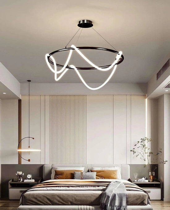 HDC Gold Metallic Led Chandelier 600mm Ring With Acrylic Curly Tube Li