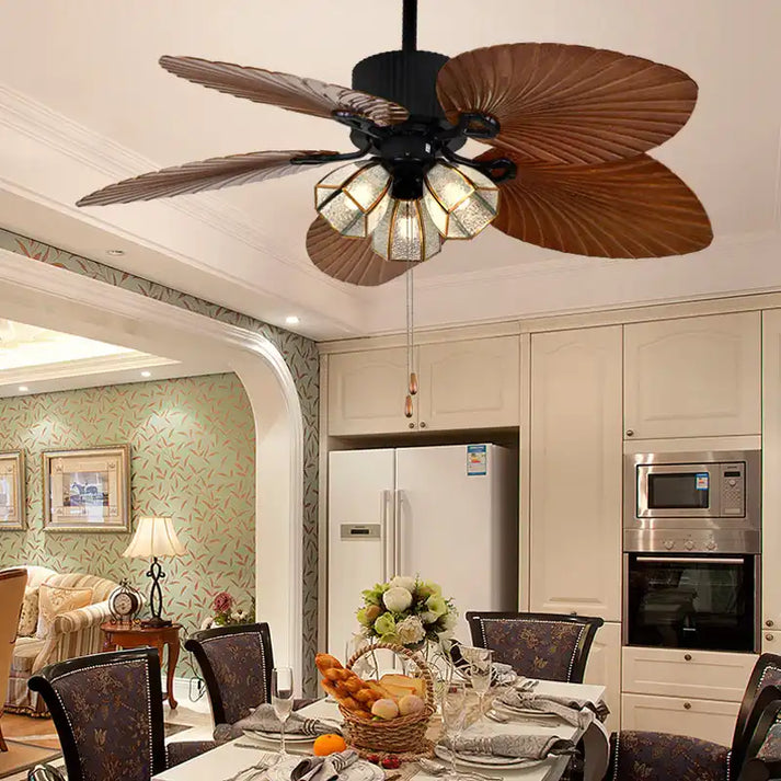 HDC Tropical Ceiling Fan with Lights, 5 Reversible Palm Leaf Blades 3