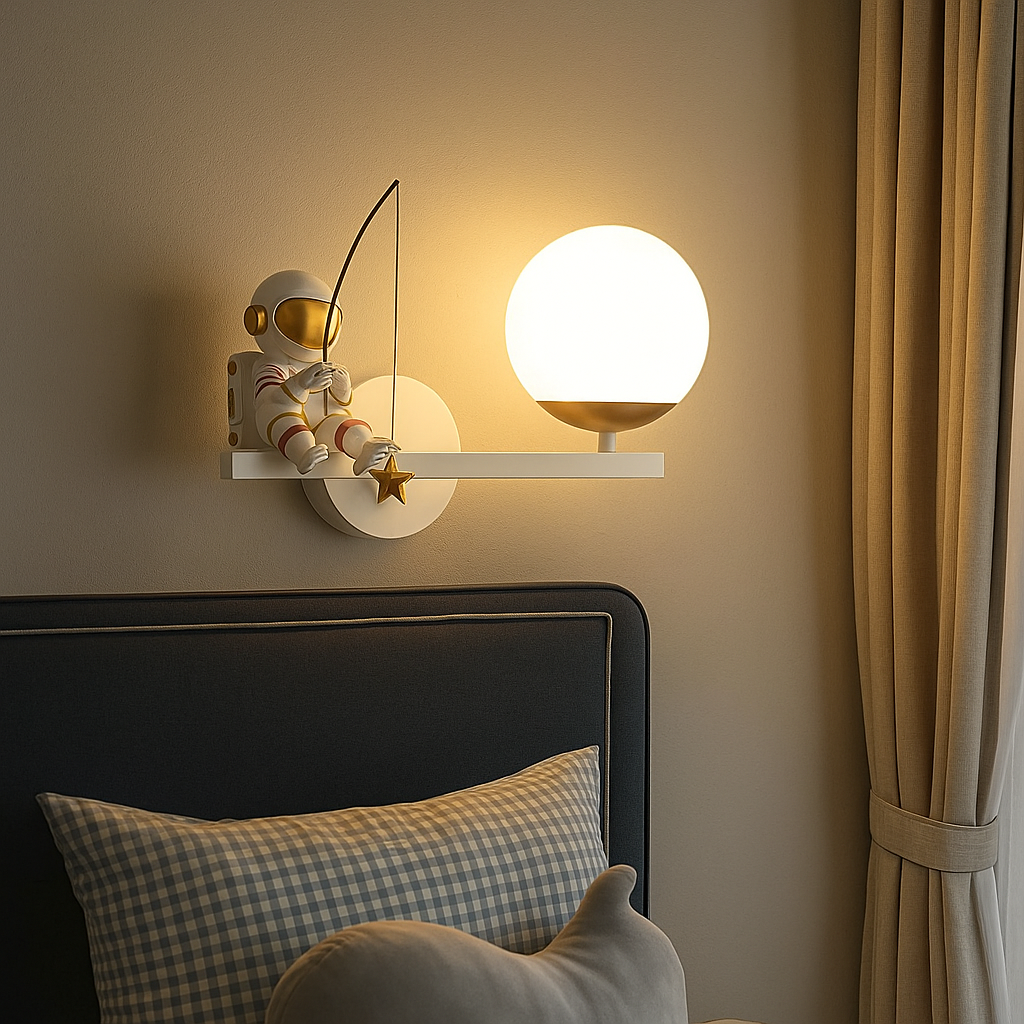 HDC Astronaut Globe White & Gold Space Theme LED Wall Lamp for Bedroom