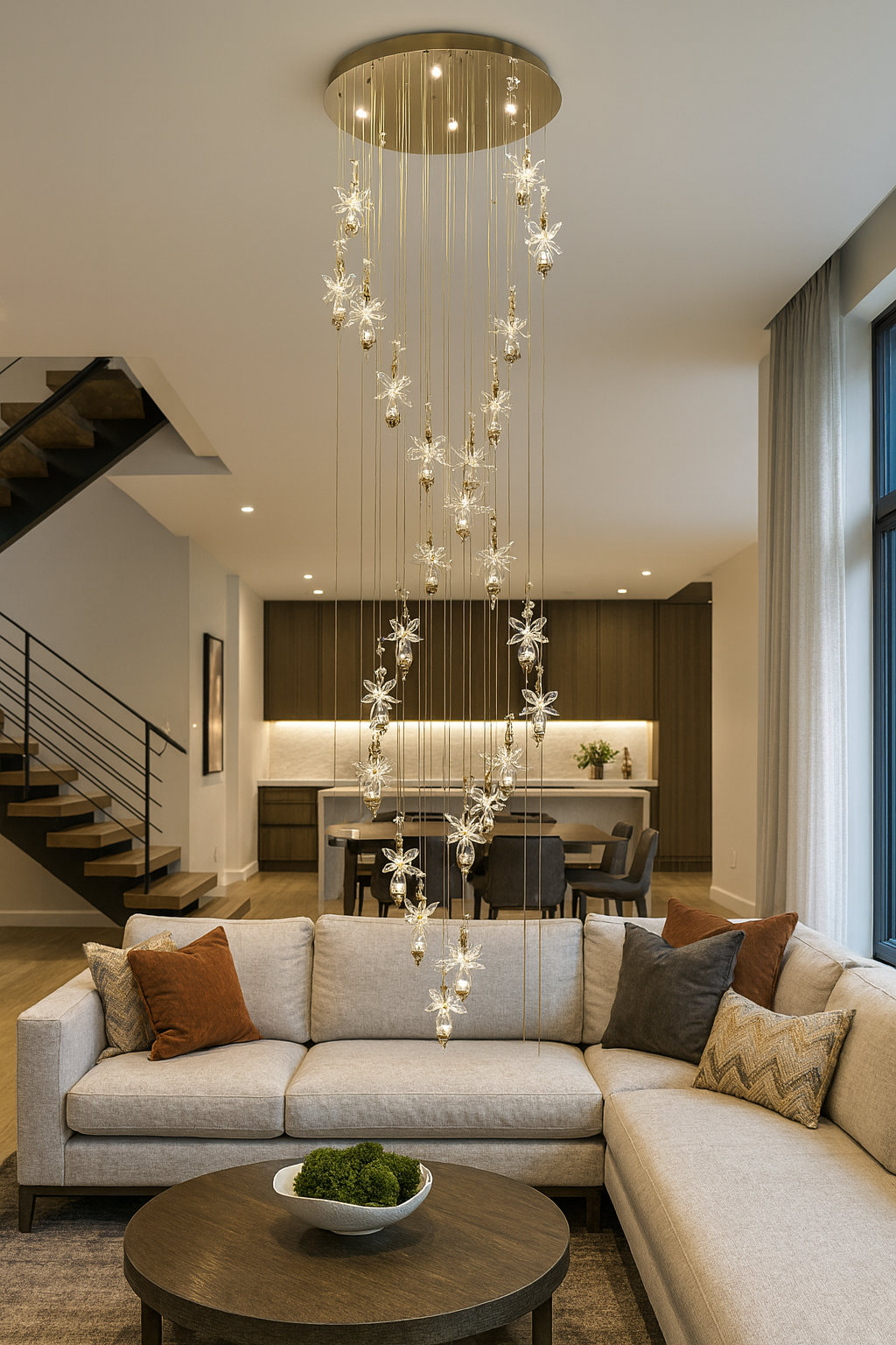 HDC 25 Lights Crystal Cascade Luxury Multi-Drop Designer Ceiling Light