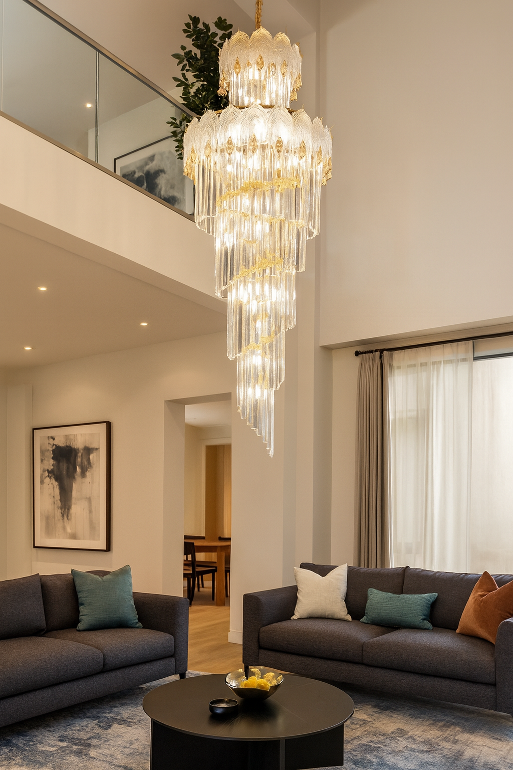Hdc Luxury Spiral Crystal Chandelier with Golden Frame Double-Tier Dou