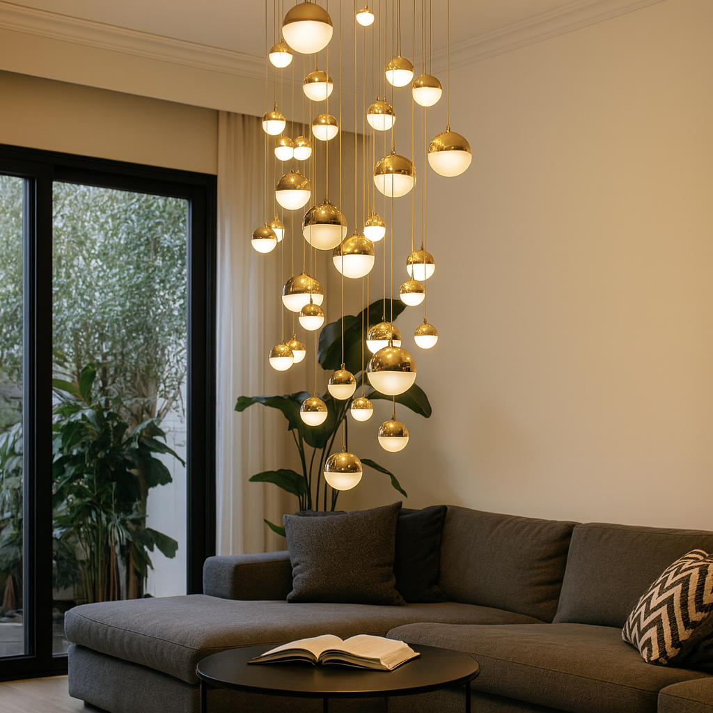 Hdc 48 Lights Luxury Multi-Drop Globe LED Chandelier Double-Height Liv