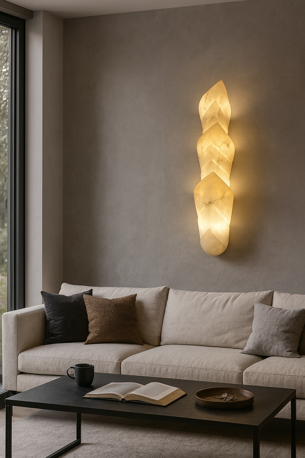 HDC 900mm Imitated Marble Sculpted Stone Finish Decorative Wall Sconce