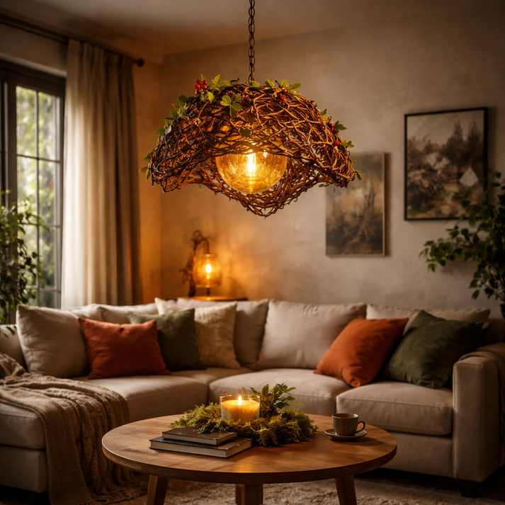 HDC Handcrafted Cane & Pendant Hanging Light with Inner Bowl For Livin