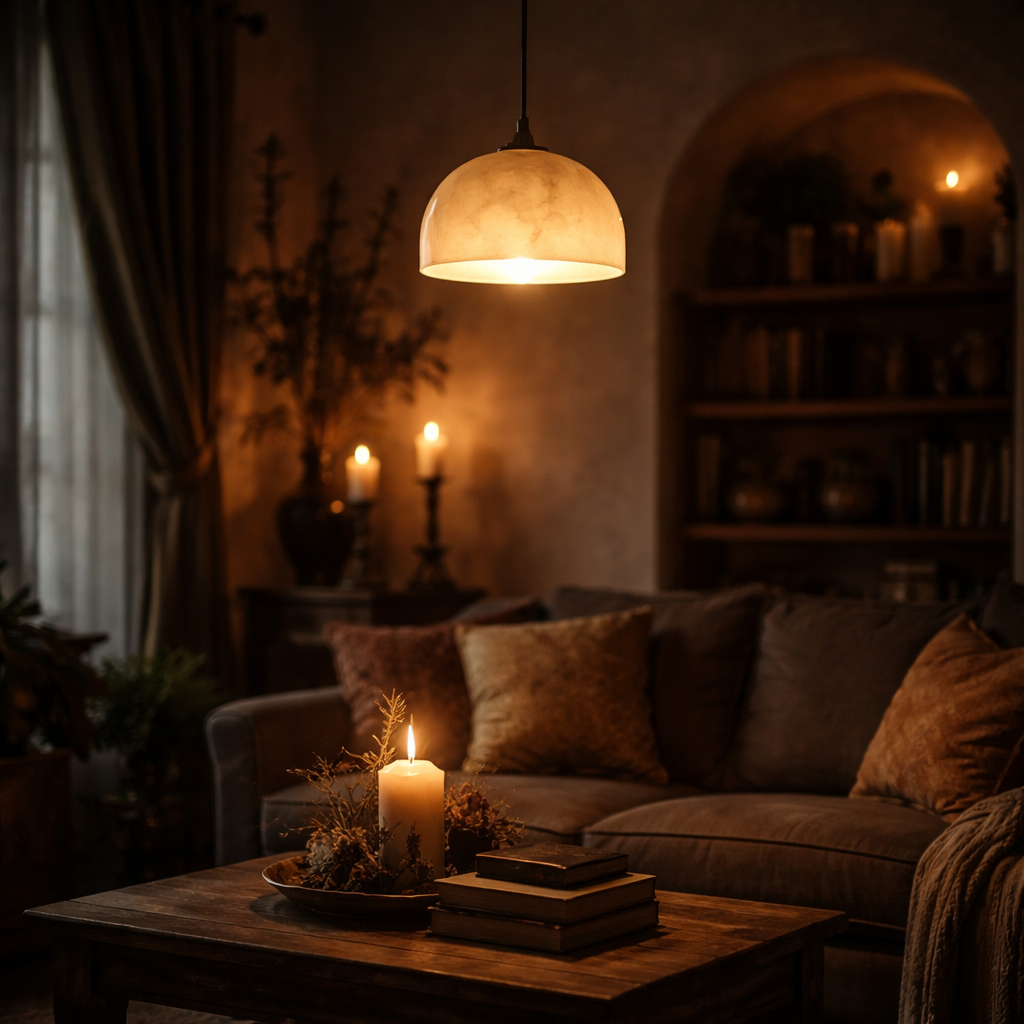 HDC Natural Stone Finish Marble Hanging Pendant Light for Living Room,