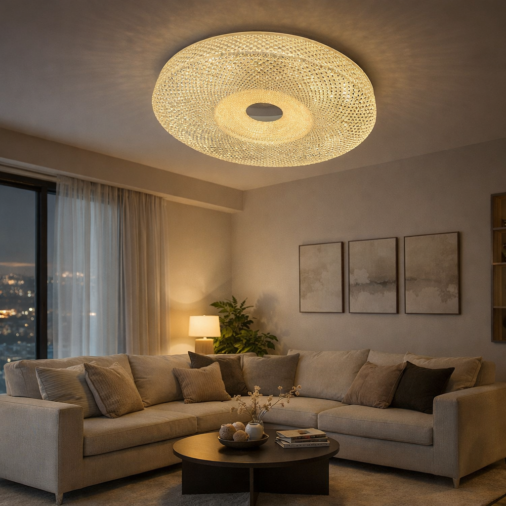 HDC Luxury Crystal LED Flush Mount Ceiling Light 72W Tricolour Dimmable ...