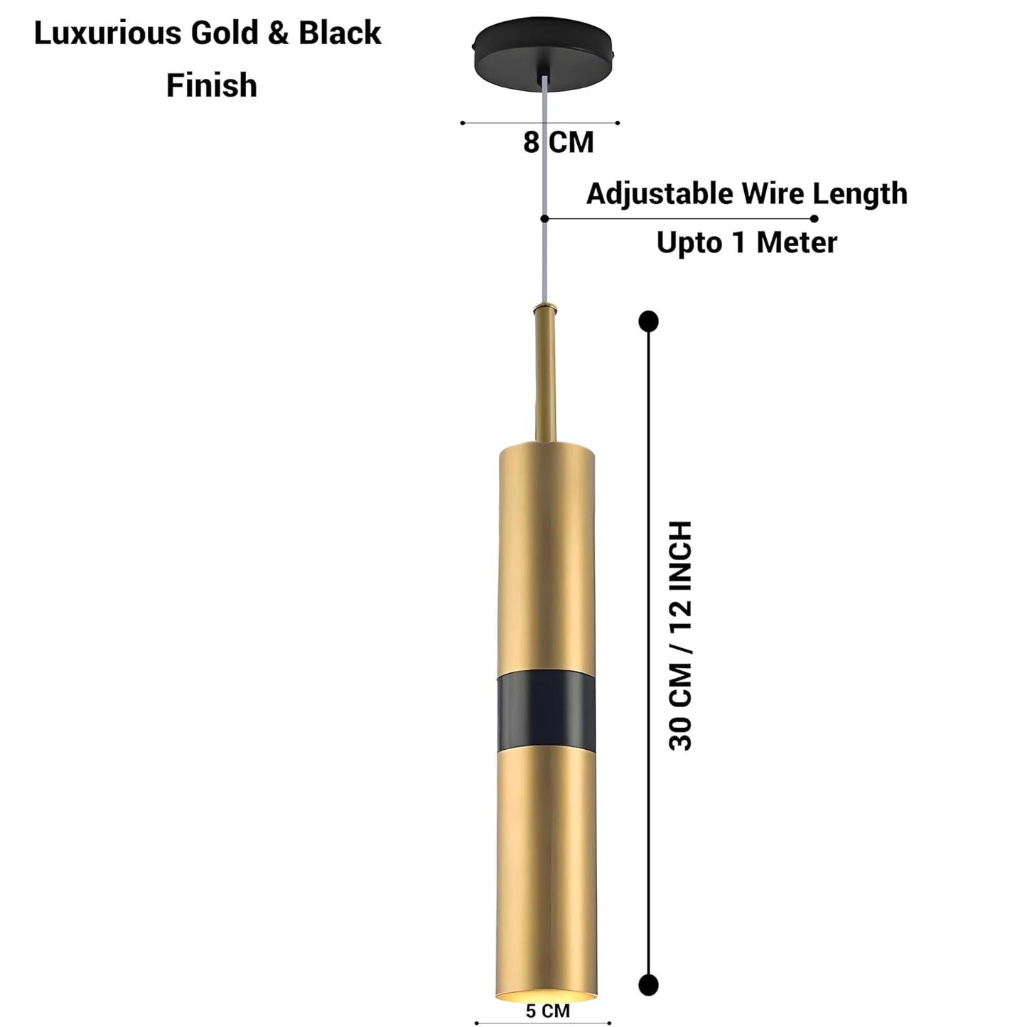 Hdc 12W Adjustable Modern Led Black And Gold Pendant Light- Warm White