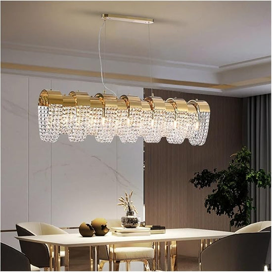 HDC 1100mm Luxury Gold Crystal Linear Chandelier Light for Dining Room