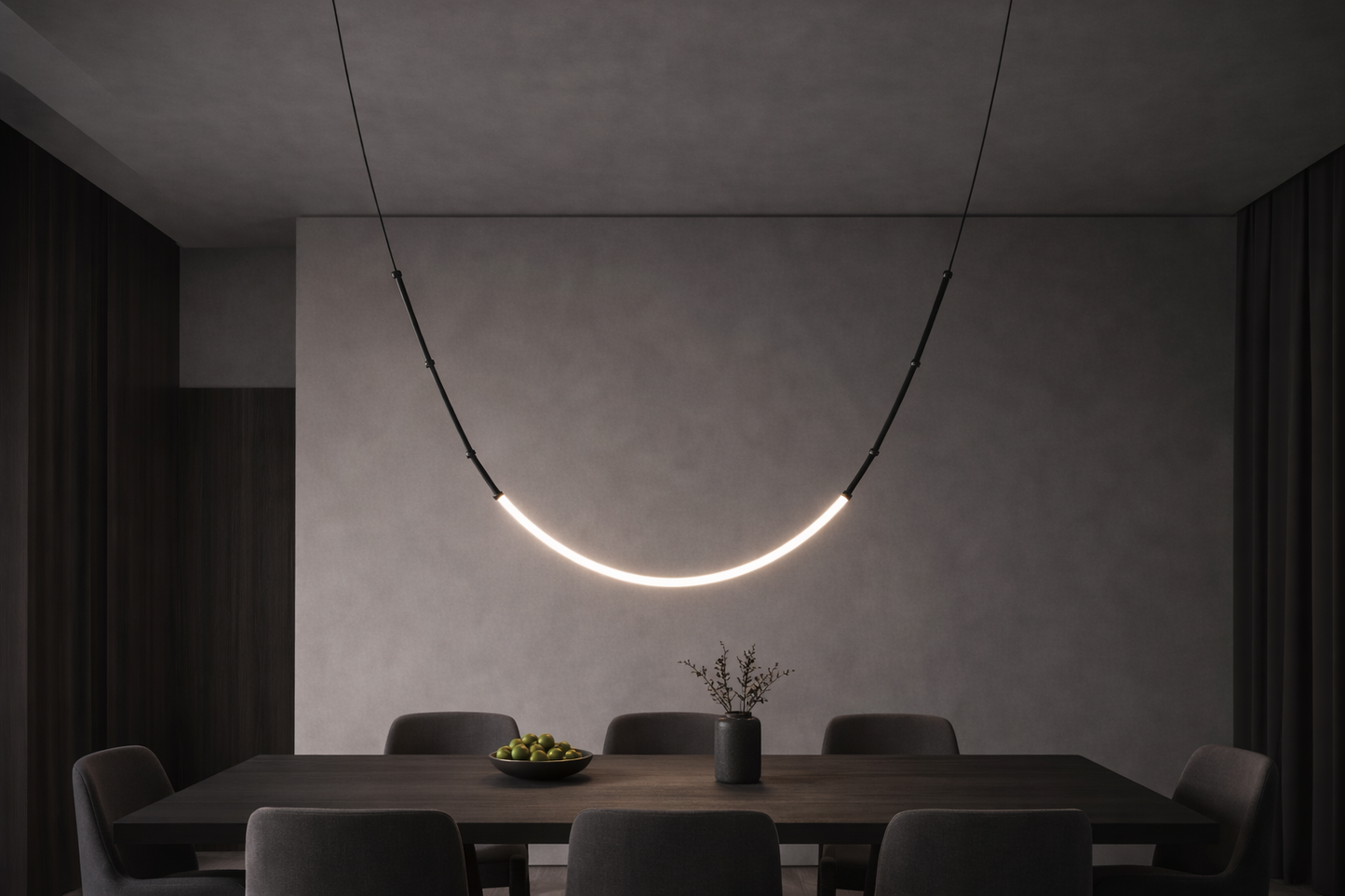 HDC Modern Curved LED Black Hanging Pendant Light for Living Room & Di