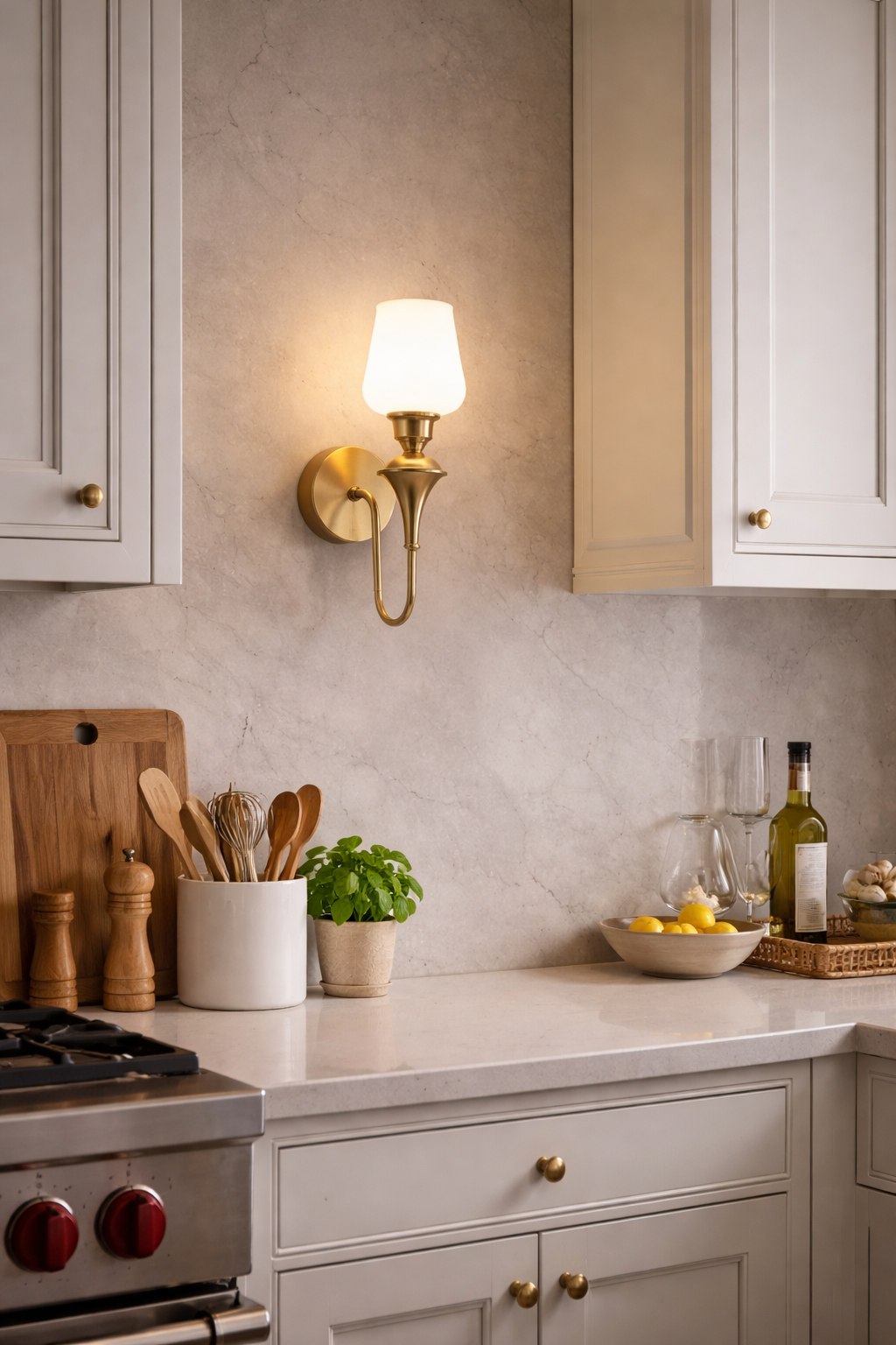 HDC Brass Finish Luxury Classic Wall Light with Glass Shade for Bedroo