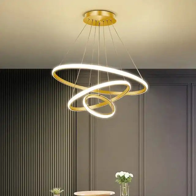 HDC 3 Ring Modern Double LED Chandelier Lamp (Warm White, Gold)