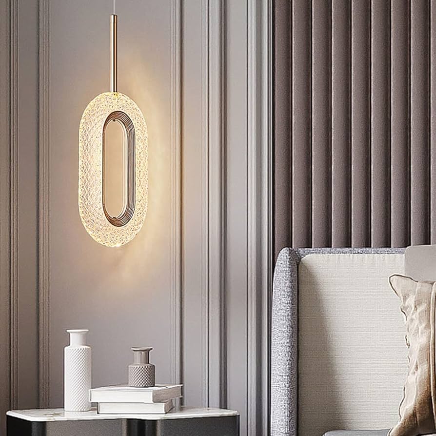 HDC Led Gold Crystal Oval Long Pendant Lamp Ceiling Light - Warm White