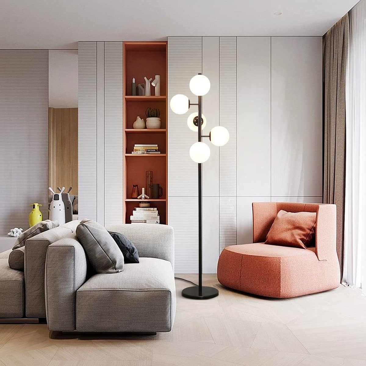 Hdc Contemporary LED Standing Light 5-Light Frosted White Glass Globe