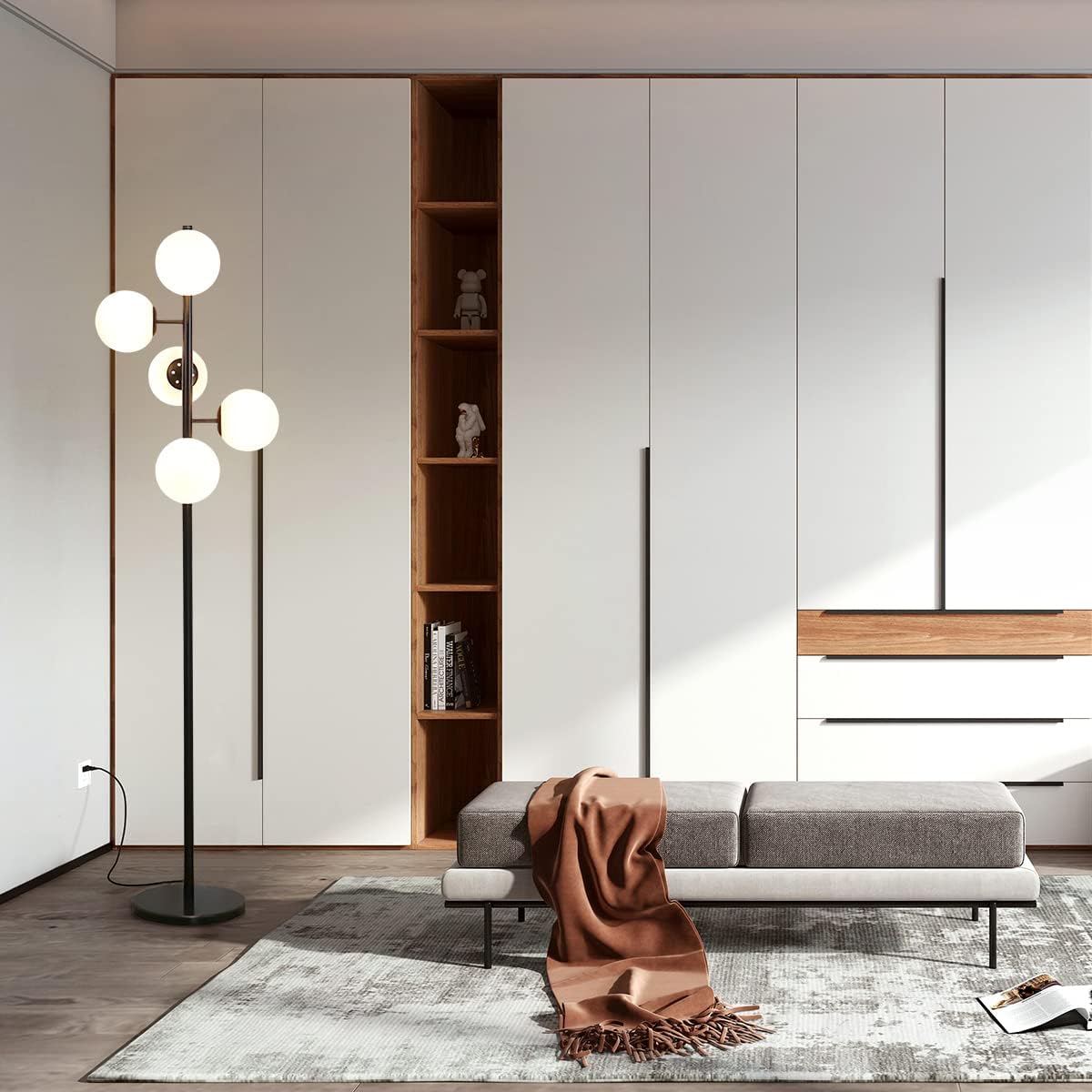 Hdc Contemporary LED Standing Light 5-Light Frosted White Glass Globe