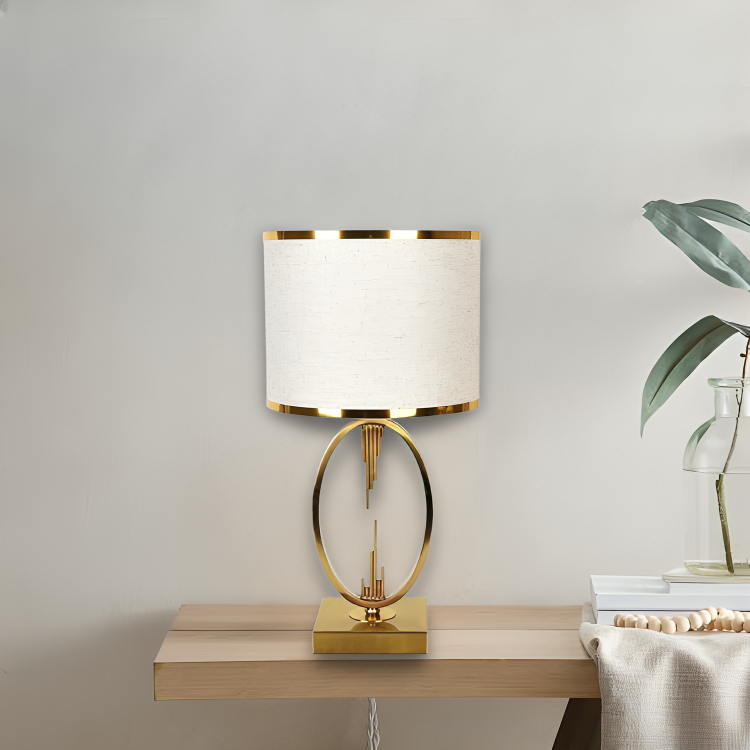 Hdc Modern Luxury Metal Golden Table Lamp With Fabric Lamp Shade