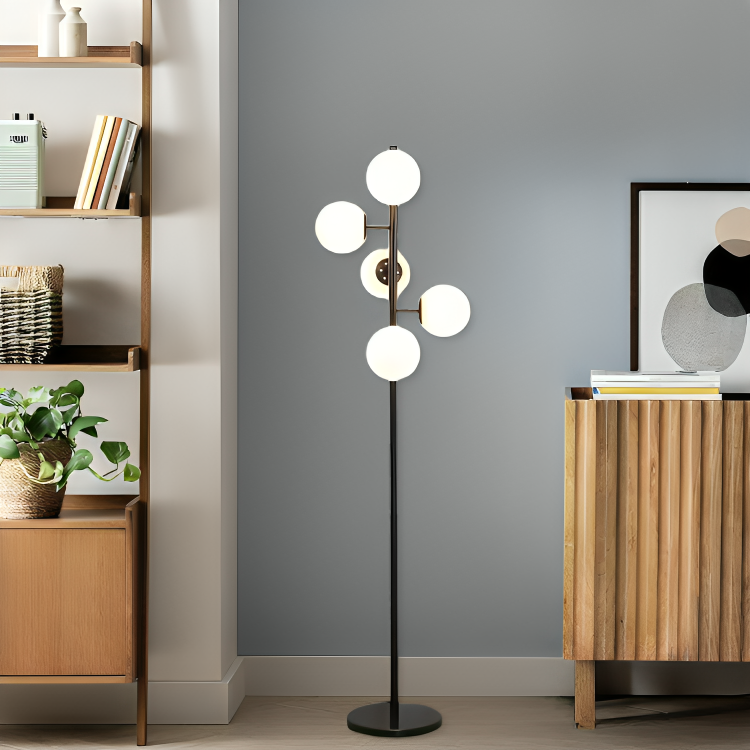 Hdc Contemporary LED Standing Light 5-Light Frosted White Glass Globe