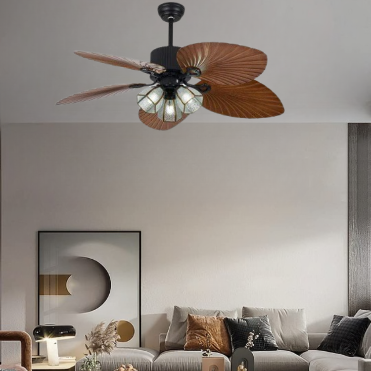 HDC Tropical Ceiling Fan with Lights, 5 Reversible Palm Leaf Blades 3
