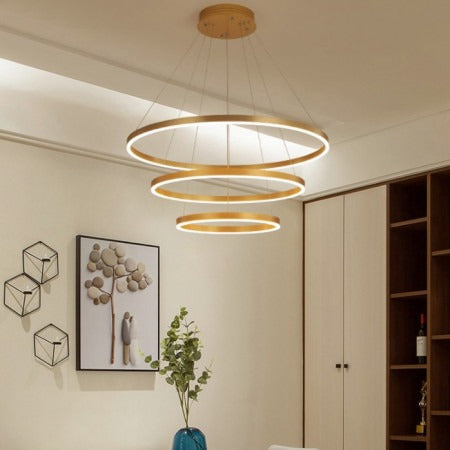 HDC 3 Light 3 Ring Gold Brushed Metal Led Chandelier Hanging Ceiling L
