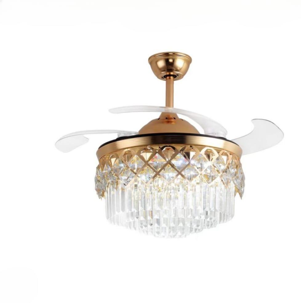 Hdc 42in Crystal Ceiling Fan, 3 Lighting Color 3 Speeds Retractable Bl