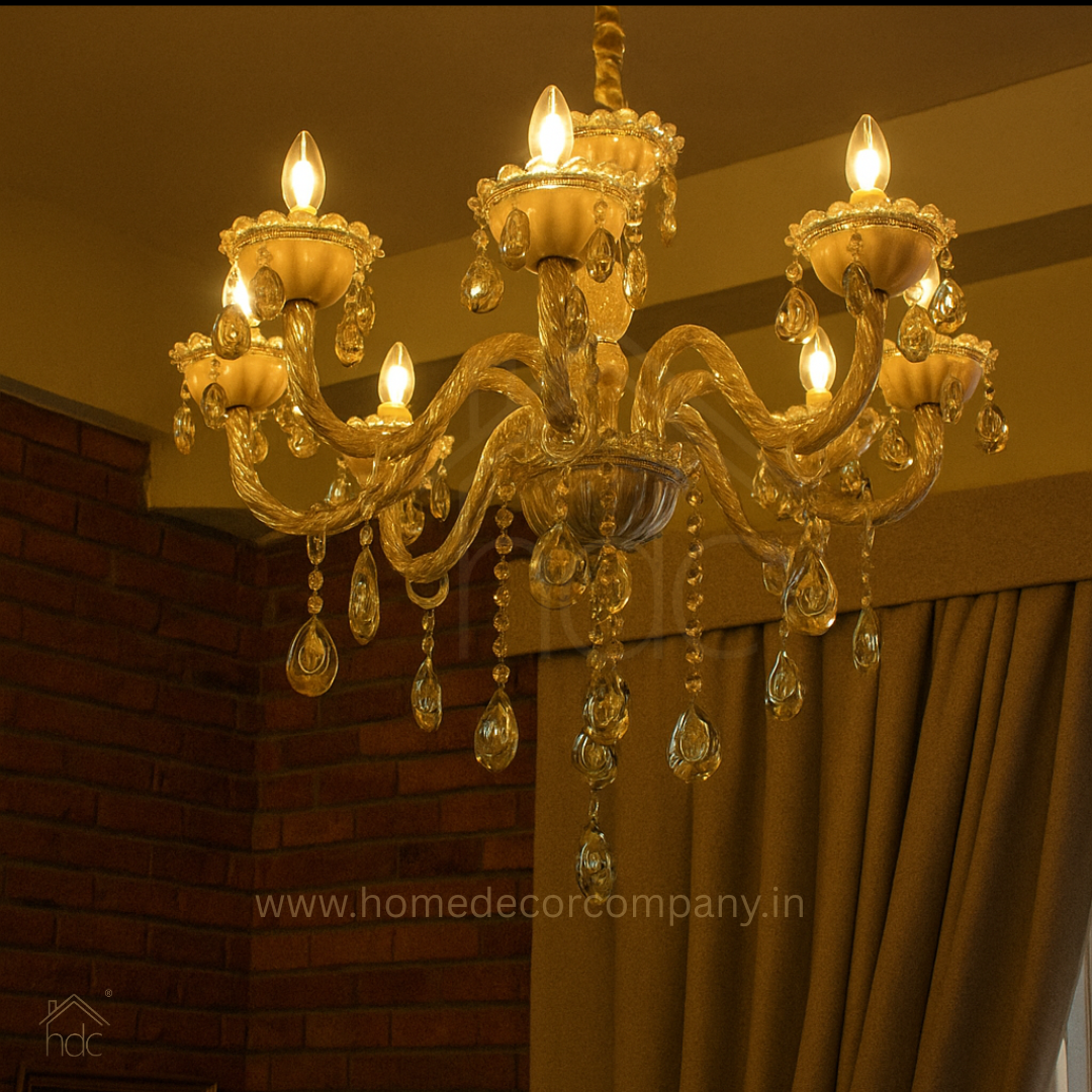HDC 8 Lights Crystal Royale Amber Glass Italian Chandelier For Living