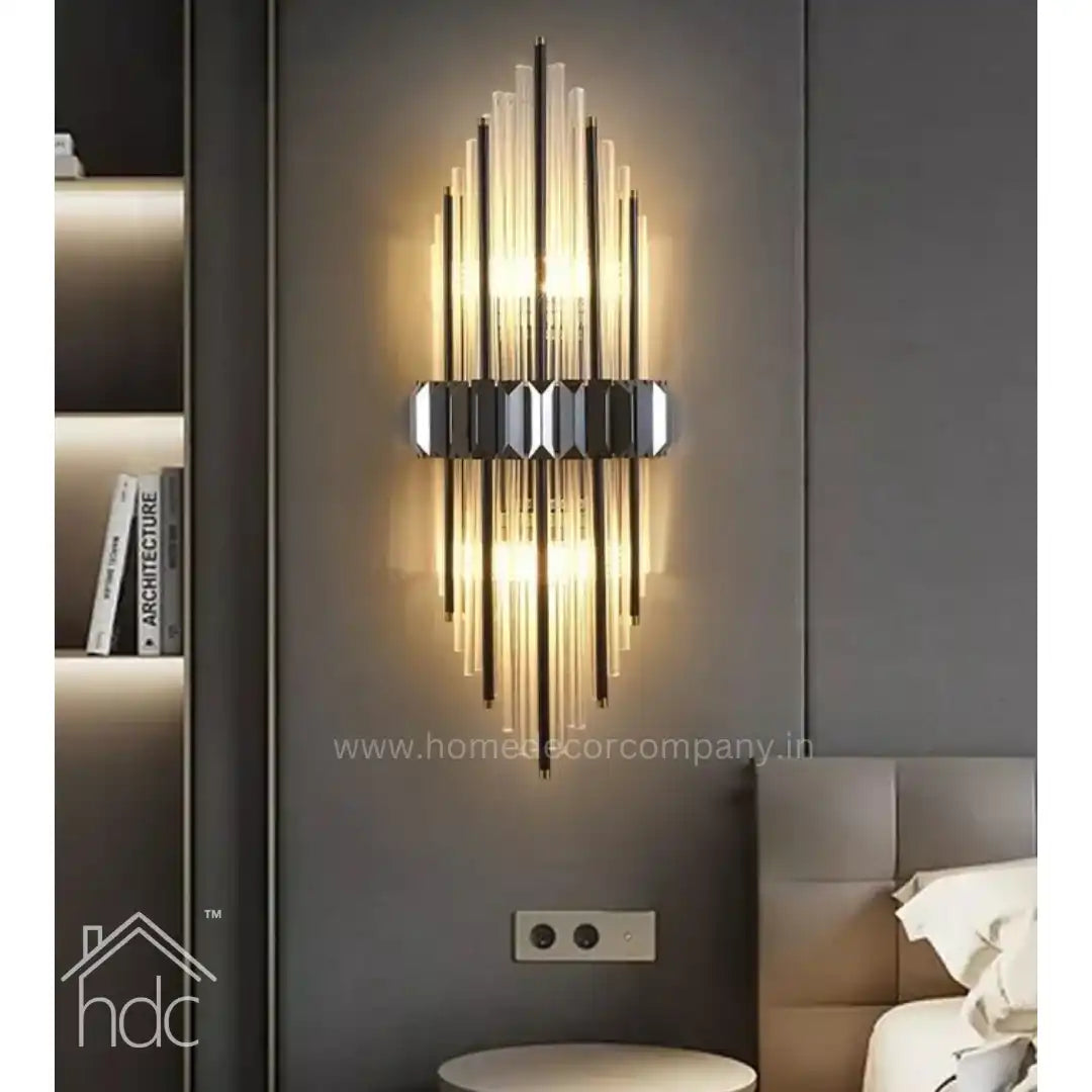 Hdc Modern Black Wall Light With Crystal Bars for Bedroom Living Room